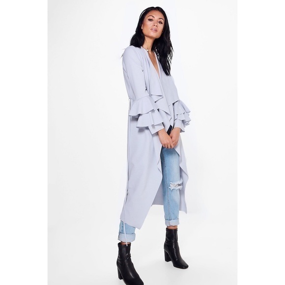 Boohoo | Jackets & Coats | Boohoo Light Blue Duster With Ruffled ...